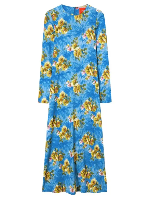 La DoubleJ Long-sleeve Floral Print Maxi Dress - Light Blue