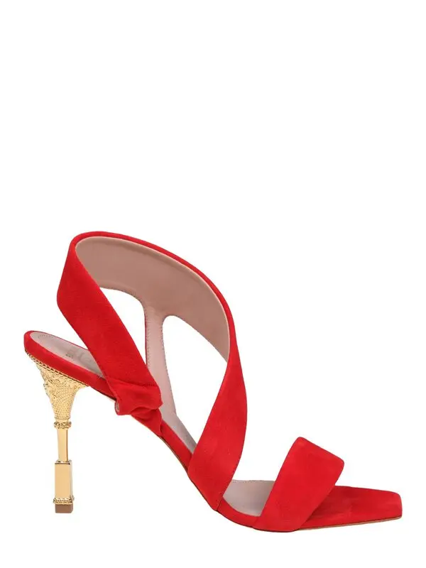 Balmain Logo Engraved Heeled Sandals - Red