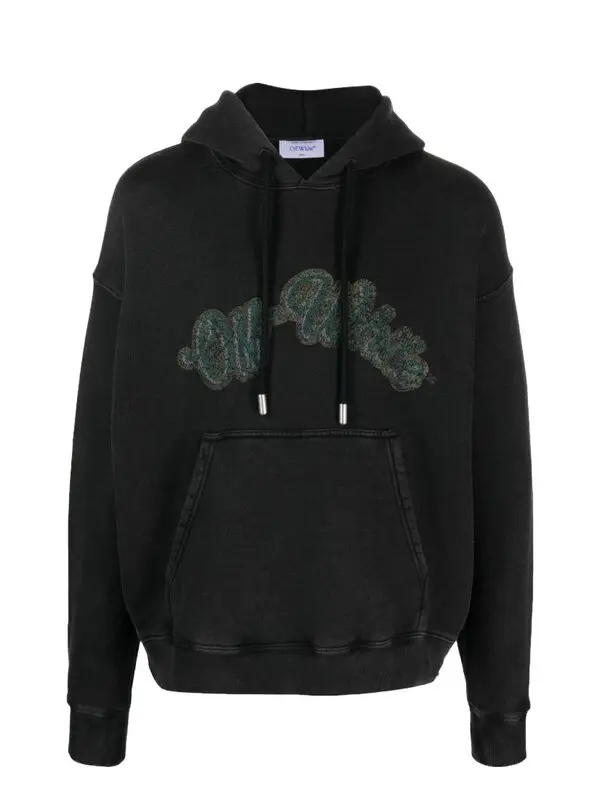 Off-White Graphic Printed Drawstring Hoodie - Black