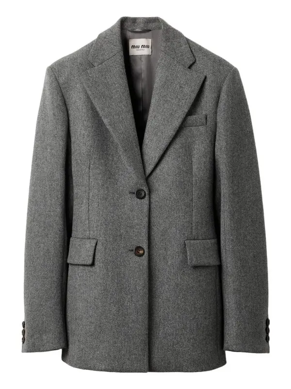 Miu Miu Single-breasted Wool Jacket With Notched Lapels - Hematite