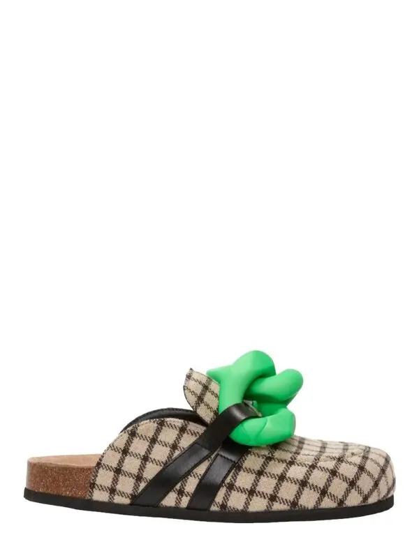 J.W.ANDERSON Checkered Round Toe Chain Detail Slippers - Multicolor