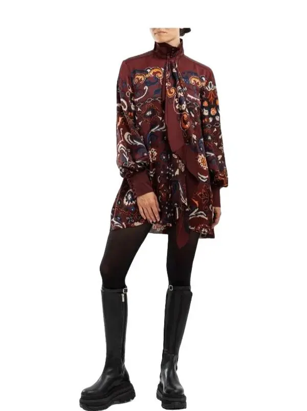 Sacai Long Sleeved High Collar Printed Dress - Black