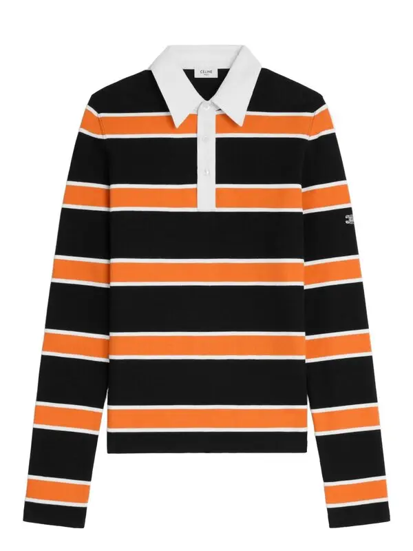 Celine Polo Shirt In Striped Cotton Jersey - Black