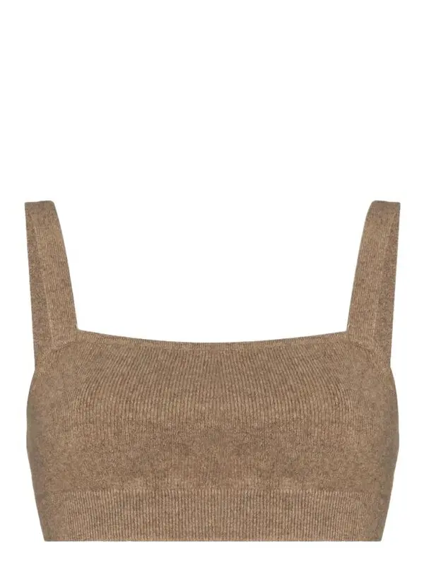 FRAME Knitted Square-neck Crop Top - Brown