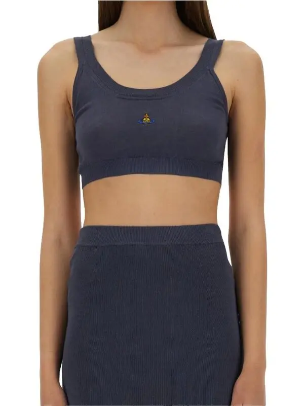 VIVIENNE WESTWOOD Logo Embroidered Cropped Top - Black