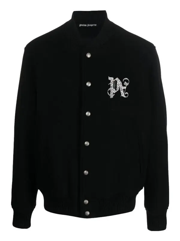 Palm Angels Monogram Embroidered Bomber Jacket - Black
