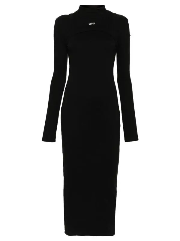 Off-White High-neck Stretch Maxi Dress With Logo Detail - Black
