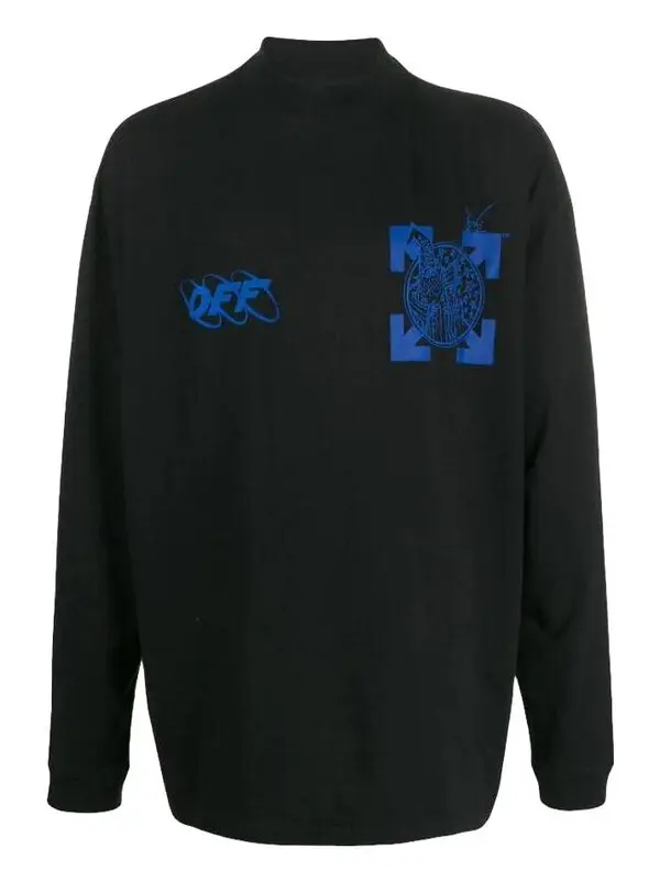Off-White Printed Long Sleeve Mock Neck Sweater - Black