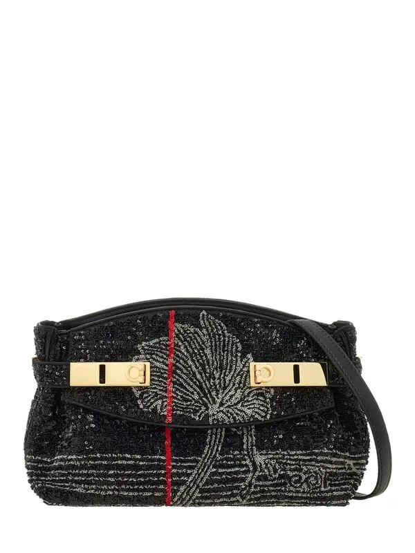 FERRAGAMO Hug Sequined Crossbody Bag - Black/white/red
