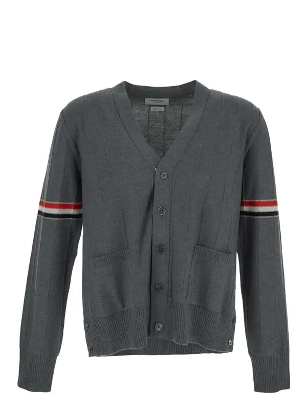 Thom Browne Striped Buttoned Cardigan - Medium Gray