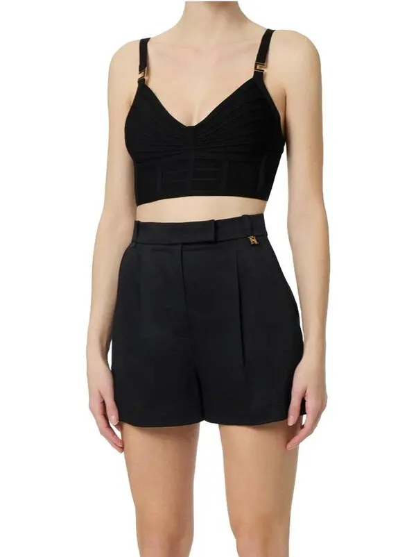 Elisabetta Franchi 3d Knit Top With Metallic Details - Black