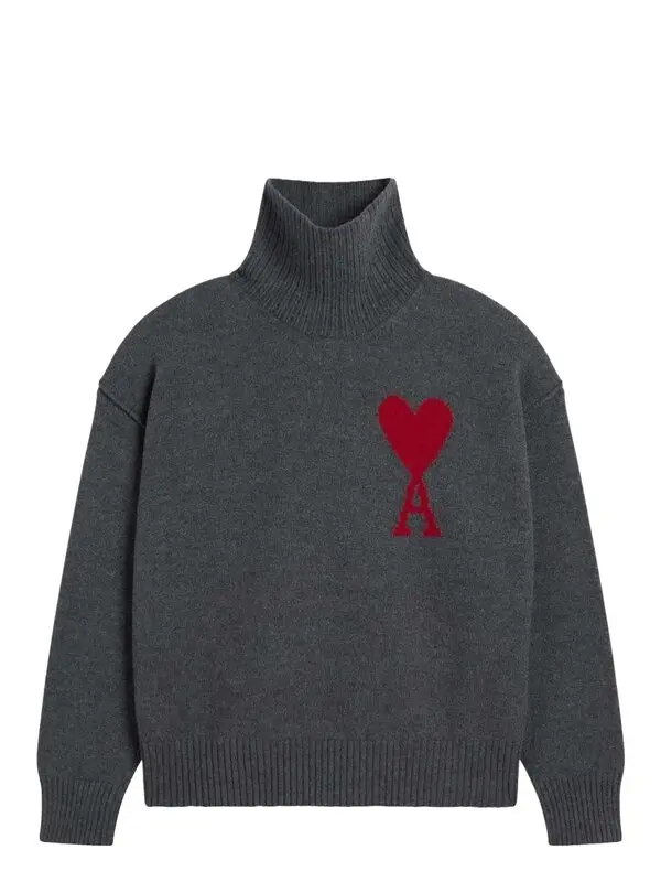 Ami Turtleneck Sweater With Graphic Pattern - Black