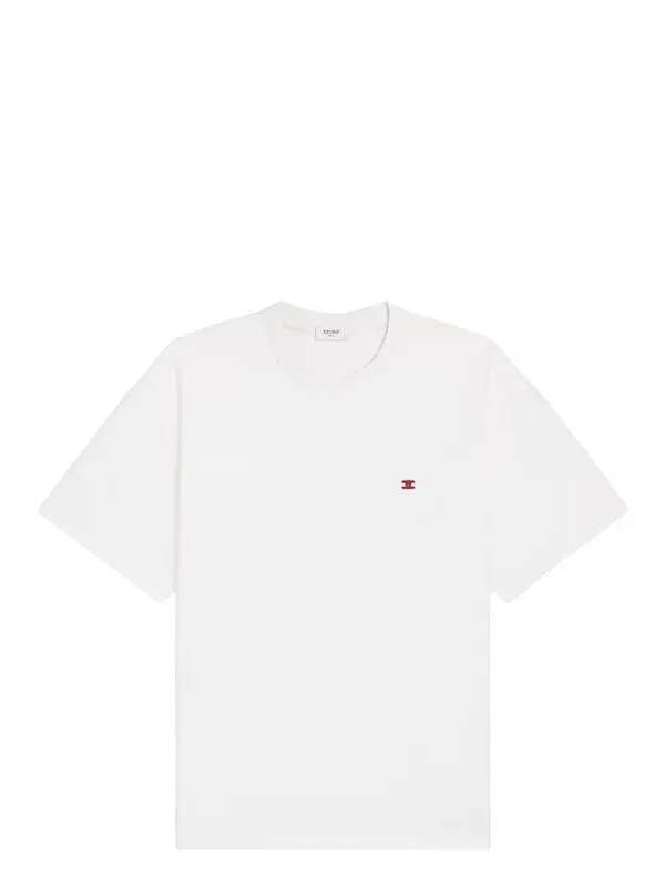 Celine Loose T-shirt In Cotton Jersey - Rice White/cherry Red
