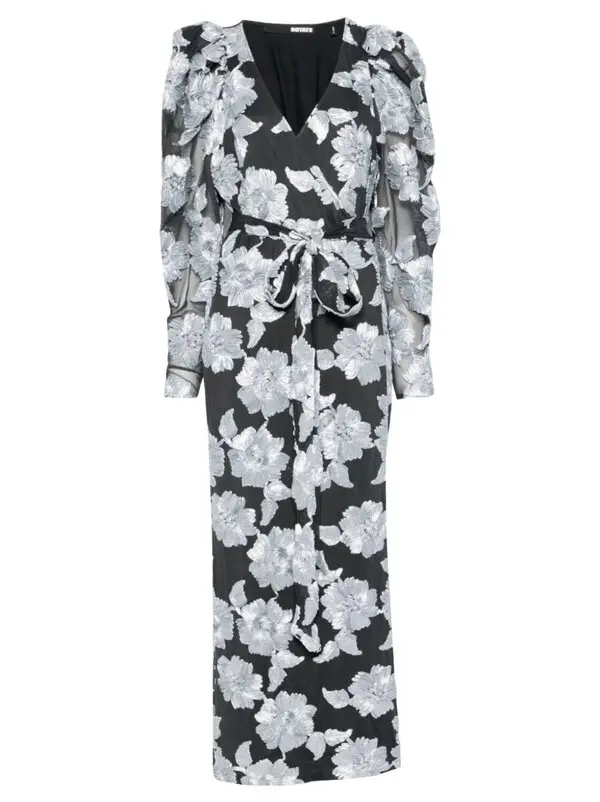 ROTATE BY BIRGER CHRISTENSEN Floral Lace Wrap Dress - Gray Pinstripe Comb.