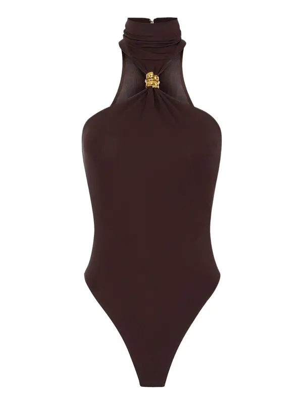 Elisabetta Franchi Embellished High-neck Bodysuit - Dark Chocolate