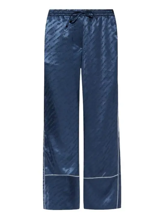 Off-White All-over Logo Patterned Straight Leg Trousers - Navy Blue