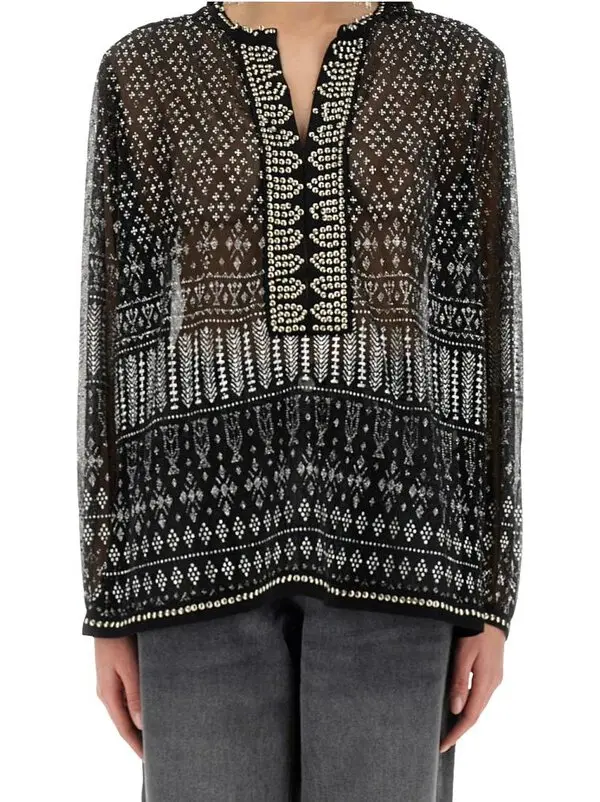 Isabel Marant Étoile Nickie Embellished V-neck Blouse - Black