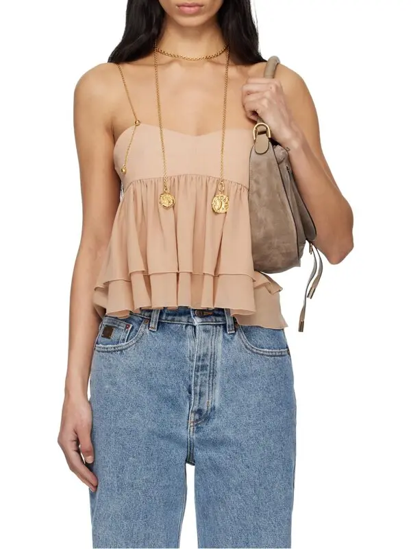 Chloé Ruffled Spaghetti Strap Top - Nude