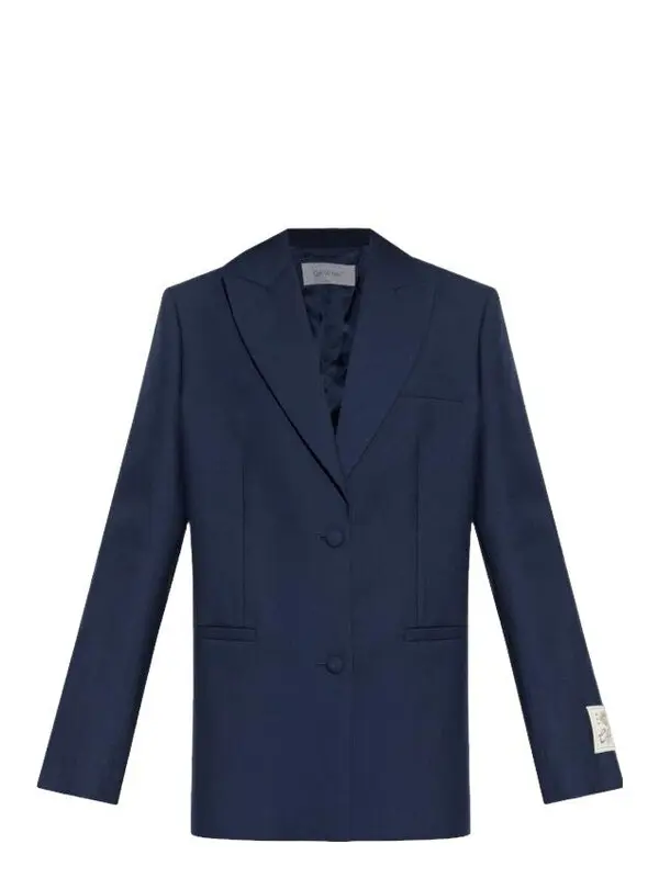 Off-White Logo Patch Single-breasted Blazer - Navy Blue