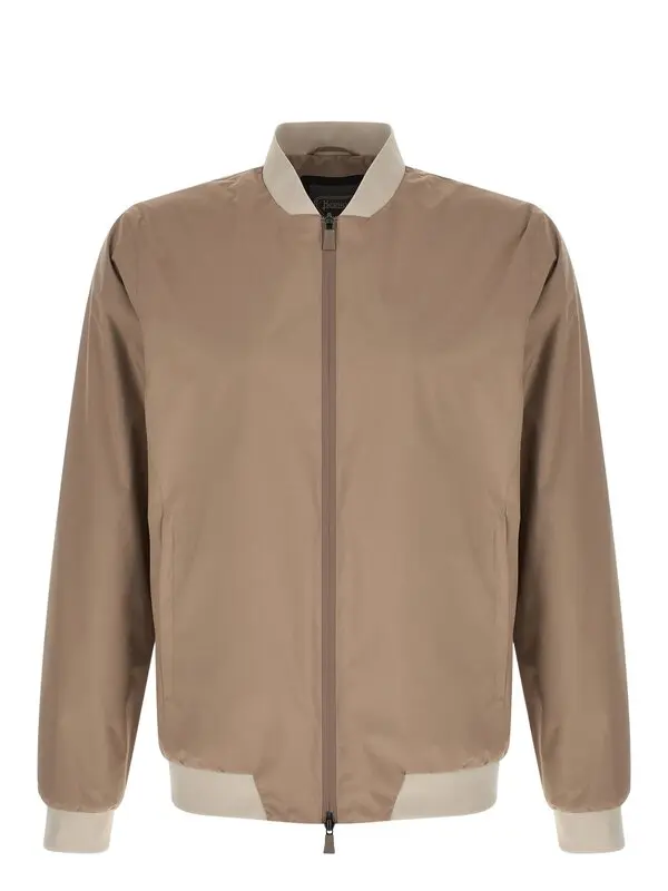 Herno Zip-up Bomber Jacket With Patch Pockets - Beige