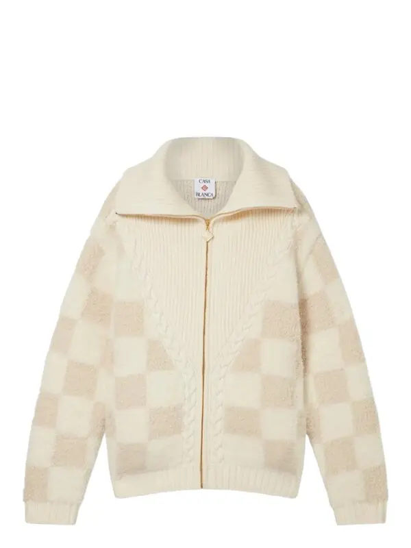 Casablanca Zip-up Plaid Sweater - Nude