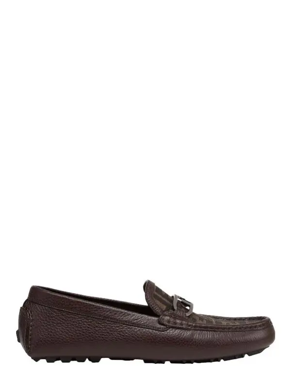 Fendi Ff Jacquard Slip-on Loafers With O'lock Buckle - Black