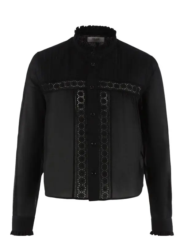 Celine Long Sleeve Shirt With Ruffled Collar And Cuffs - Black