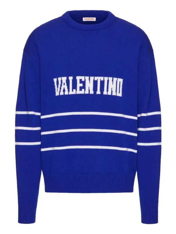 Valentino Garavani Logo Intarsia Long-sleeve Jumper - Blue