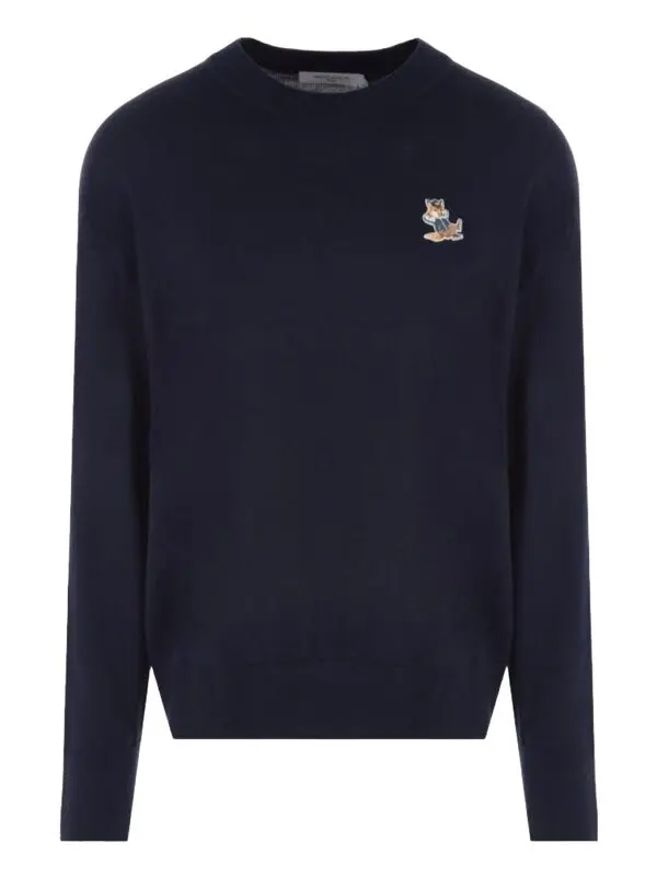 Maison Kitsuné Embroidered Fox Patch Long Sleeve Sweater - Black