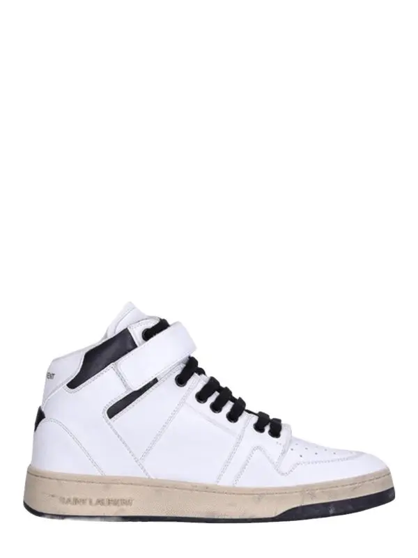 Saint Laurent Round Toe High Top Sneakers With Velcro Closure - White