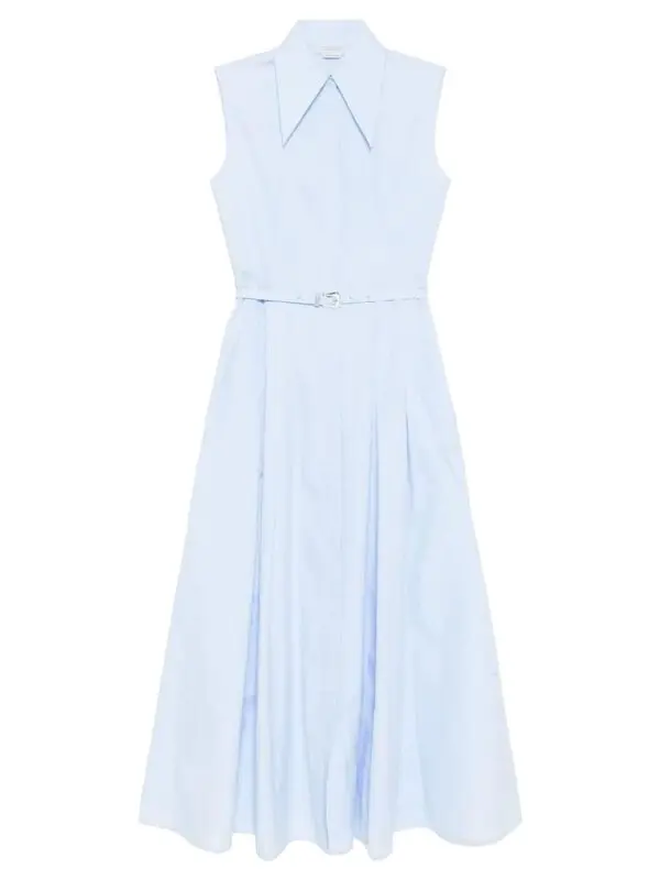 Gabriela Hearst Sleeveless Belted Dress With Pleated Skirt - Blue