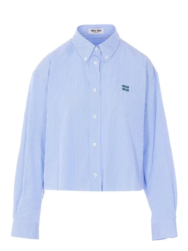 Miu Miu Striped Logo Embroidered Shirt - Blue