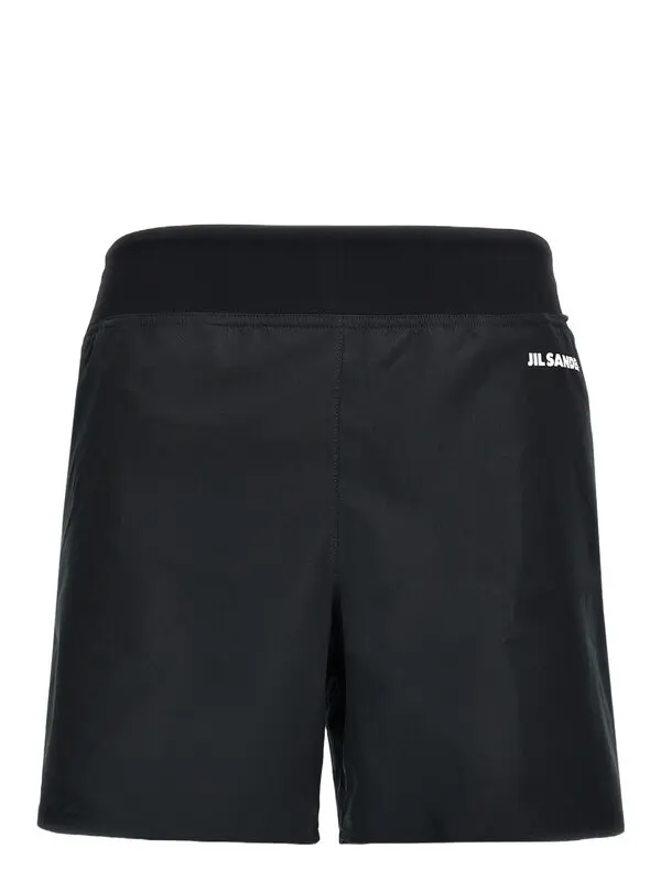 JIL SANDER Elasticated Waistband Shorts With Contrasting Logo - Black