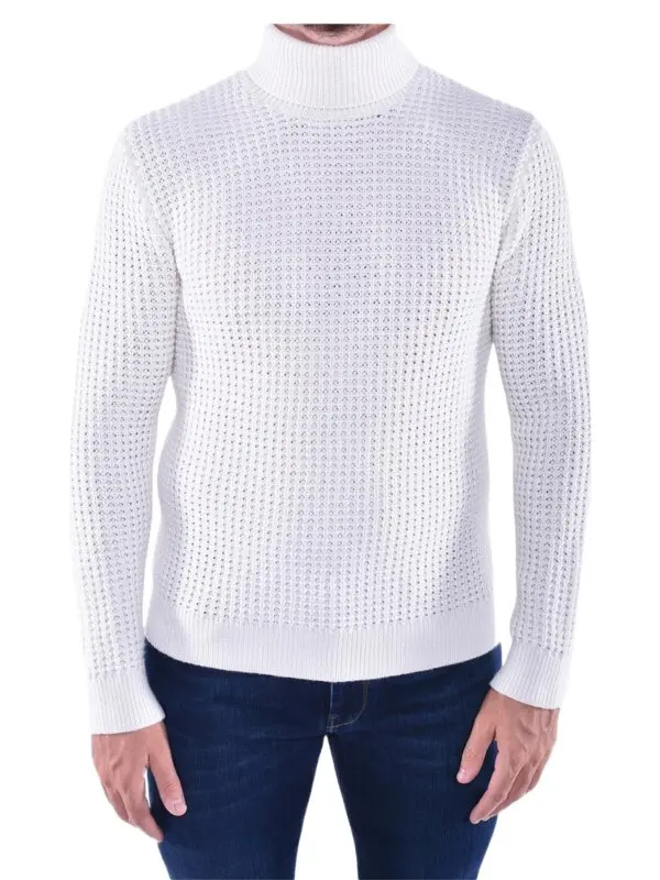 Eleventy Long Sleeve High Neck Knit Pullover - White