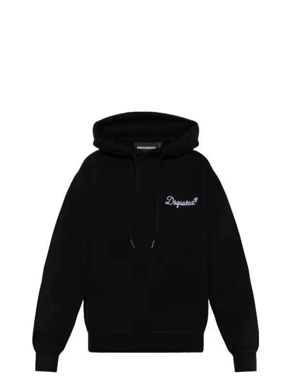 Dsquared2 Logo Embroidered Drawstring Hoodie - Black