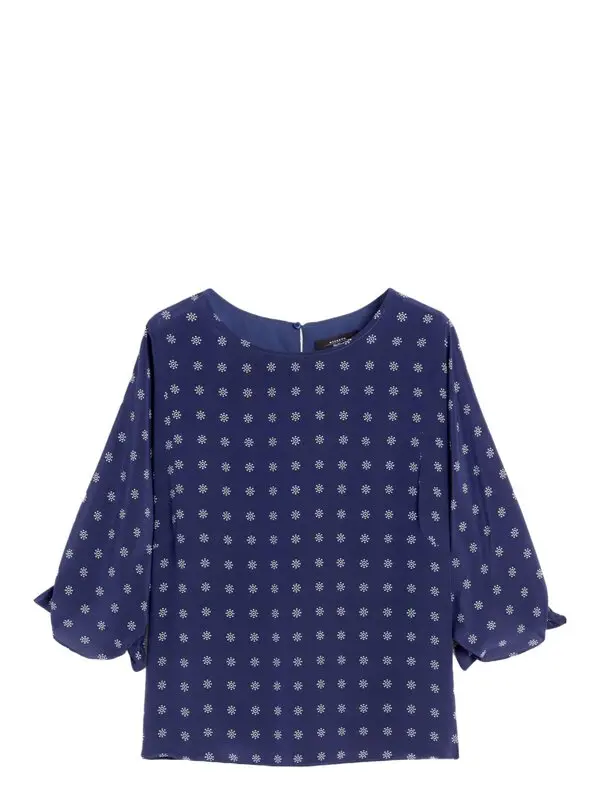 Max Mara Crepe De Chine Crew-neck Blouse With Bow Detailing - Blue