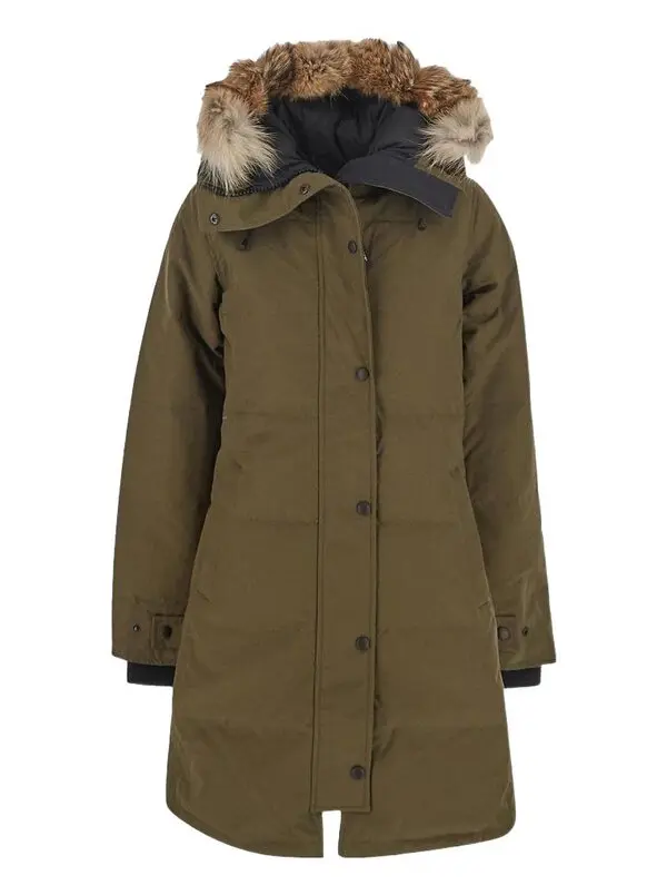Canada Goose Logo Down Parka Coat With Removable Fur - Green