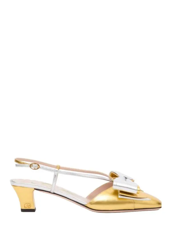 Valentino Garavani Slingback Pumps With Bow Detailing - Ancient Gold/silver