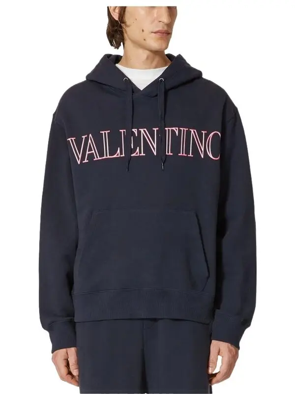 Valentino Garavani Logo Printed Drawstring Hoodie - Black