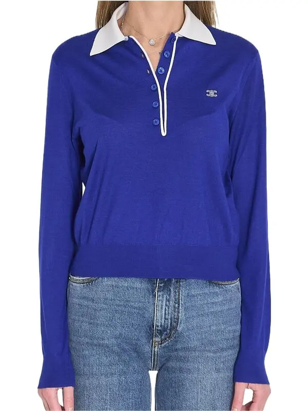 Celine Polo Sweater In Fine Cashmere Silk - Dark Blue