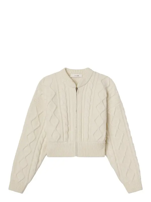 FRAME Long-sleeved Knitted Zip-up Cardigan - Cream