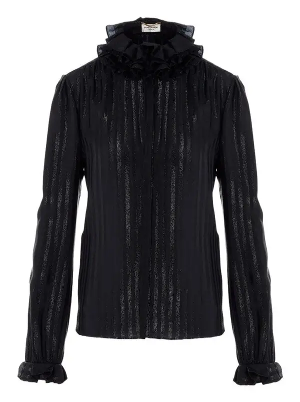 Saint Laurent Ruffle-collar Striped Shirt - Black