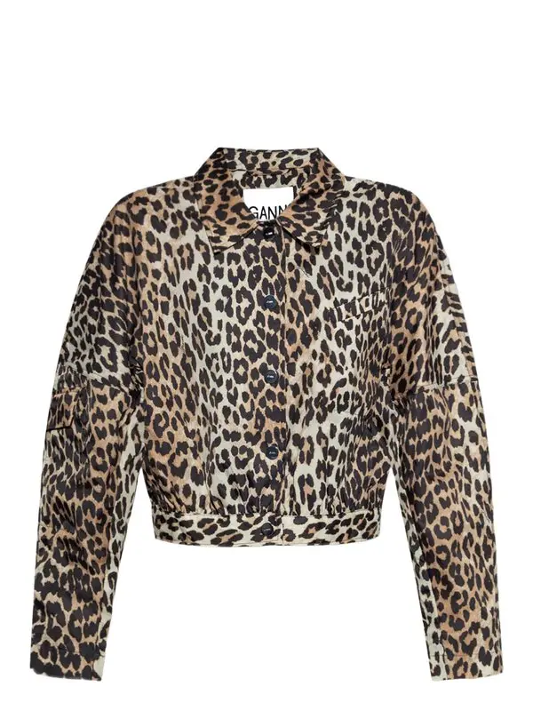 GANNI Leopard Print Jacket - Beige