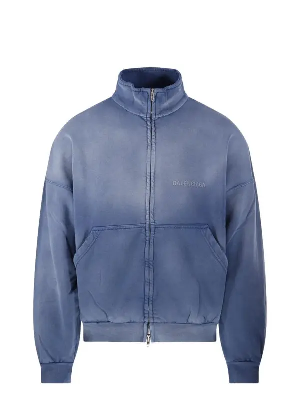 Balenciaga Distressed High Neck Zip-up Jacket - Blue