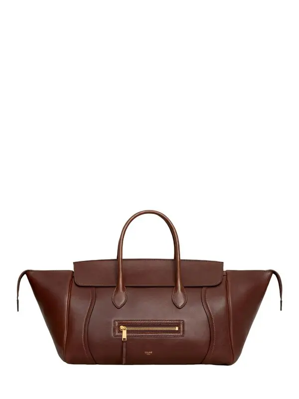 Celine Luggage Bag In Supple Shiny Lambskin - Dark Brown
