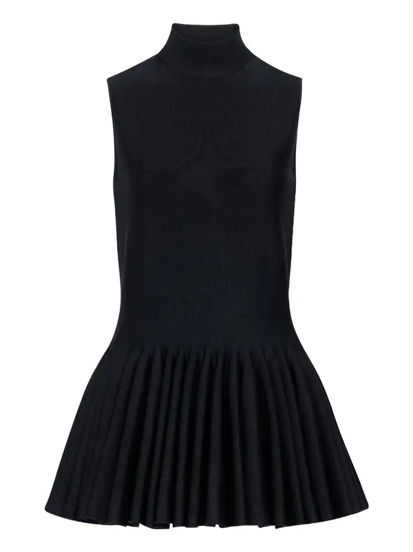Alaïa High Neck Godet Sleeveless Top With Pleated Flare Hem - Black