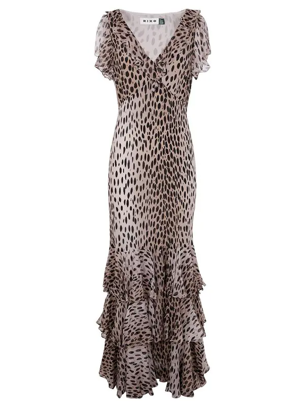 Rixo Amelle Leopard Print Maxi Dress With Pleated Details - Antelope Spot Black