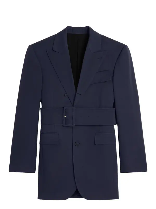 Celine Colonnne Jacket In Grain De Poudre Wool - Navy