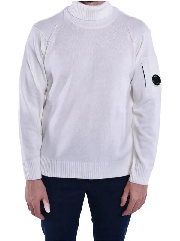 C.P. COMPANY Logo Badge High Neck Jumper - White