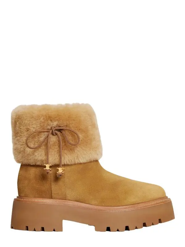 Celine Suede And Shearling Cropped Boot With Triomphe Tassels - Brown